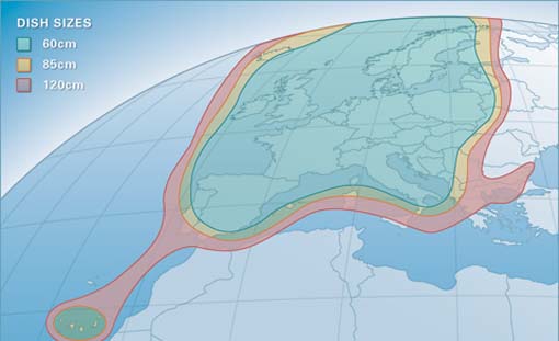 Astra 1G at 23.5º E: All Satellite Coverage Map: Huella satelital y ...