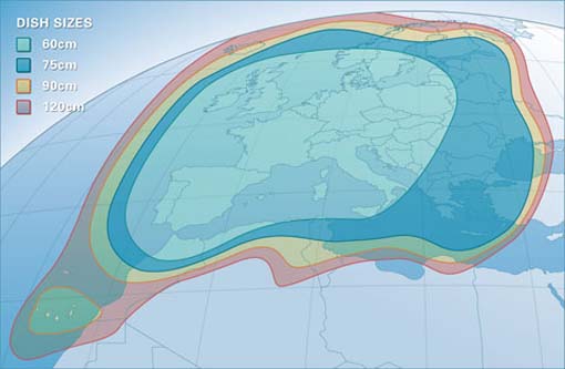 Astra 1L at 19.2º E: All Satellite Coverage Map: Huella satelital y ...