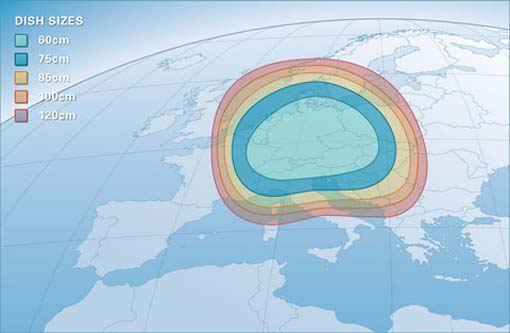 Astra 3A at 23.5º E: All Satellite Coverage Map: Huella satelital y ...