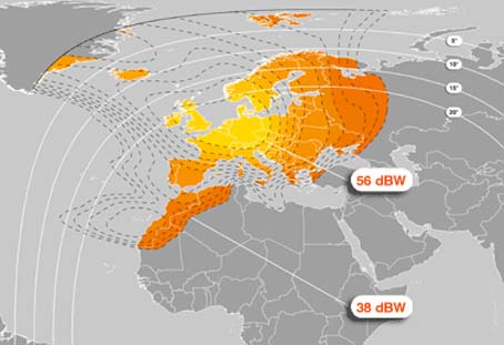 Eurobird 1 at 28.5º E: All Satellite Coverage Map: Huella satelital y ...